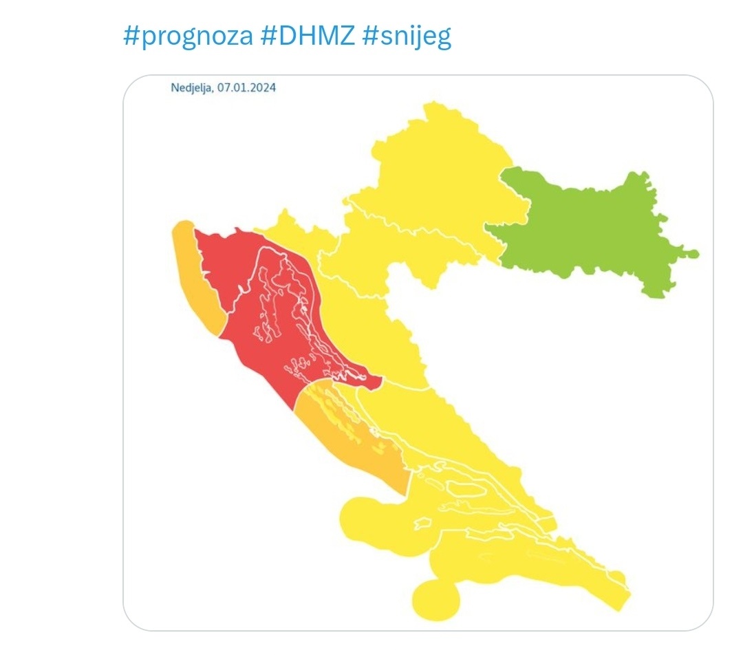 DHMZ: Pogoršanje uz snijeg, olujna bura stvara probleme. Upaljen crveni ...