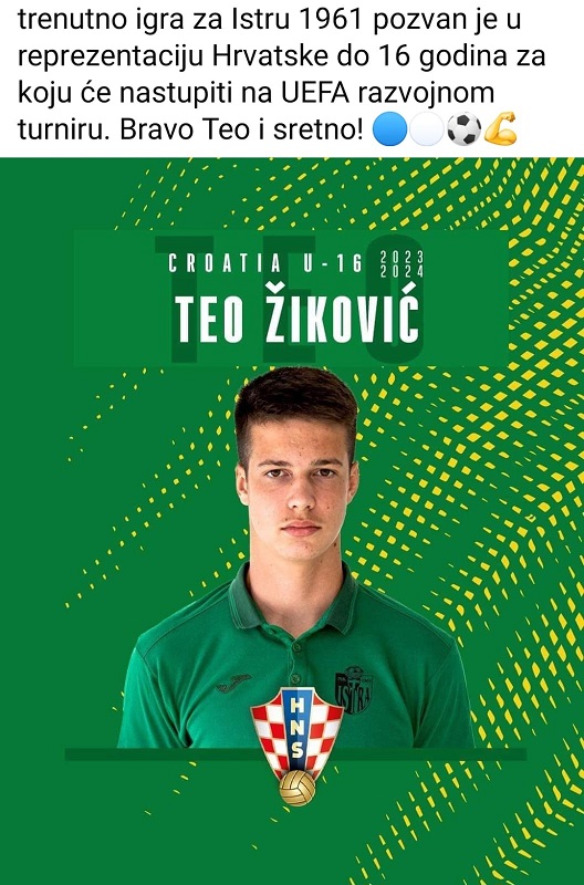 Mladi Funtanjan Teo Žiković prvi put u reprezentaciji i na UEFA-inom ...